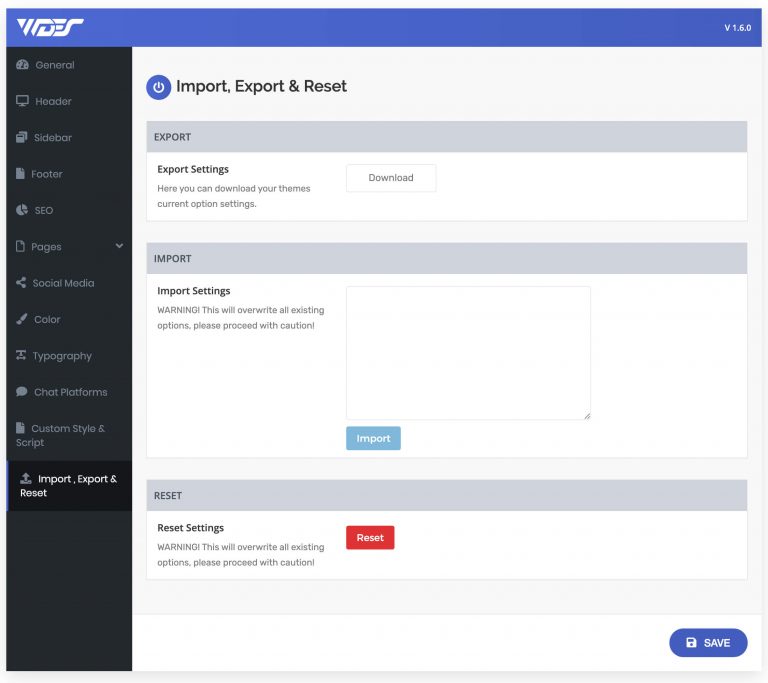 Import, Export & Reset Options - Phox Documentation