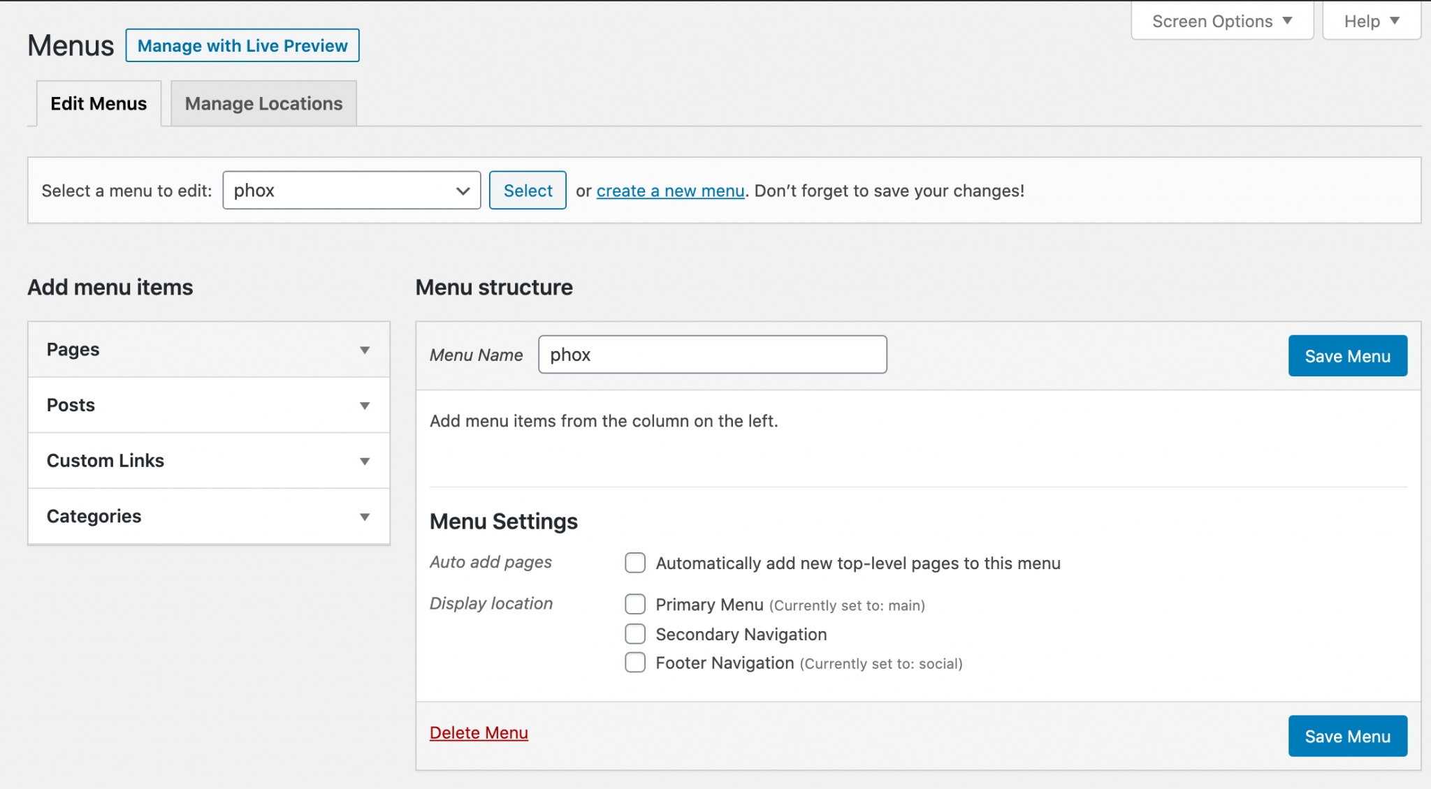 Setting Up The Menu - Phox Documentation