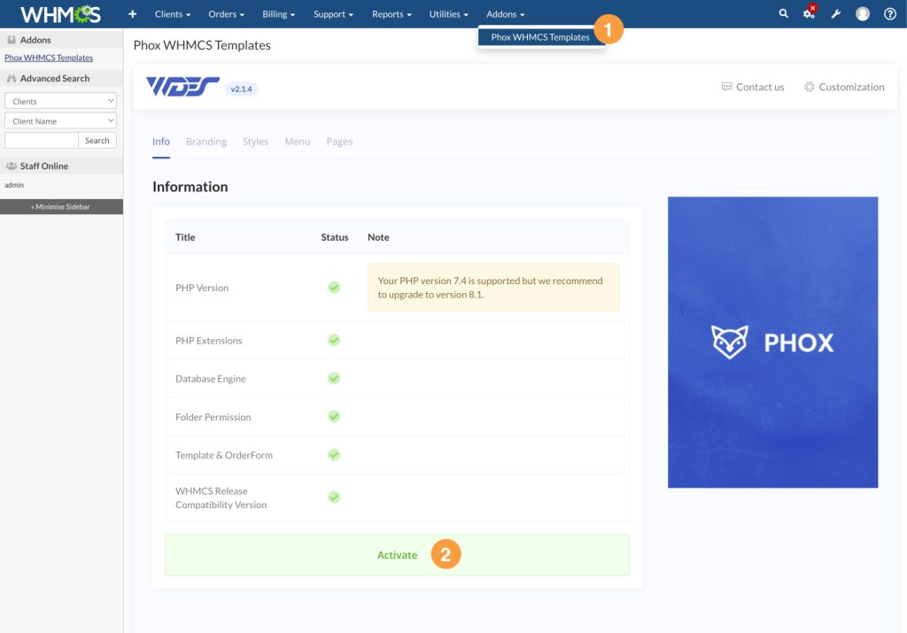 How to install WHMCS Template - Phox Documentation