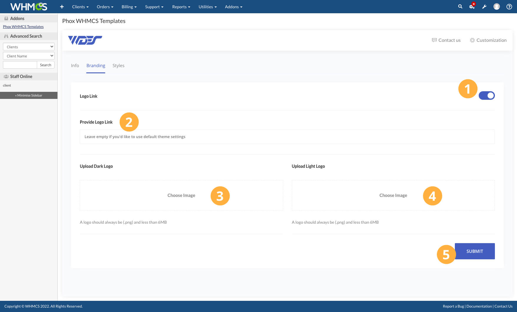 How to change WHMCS Template Branding - Phox Documentation