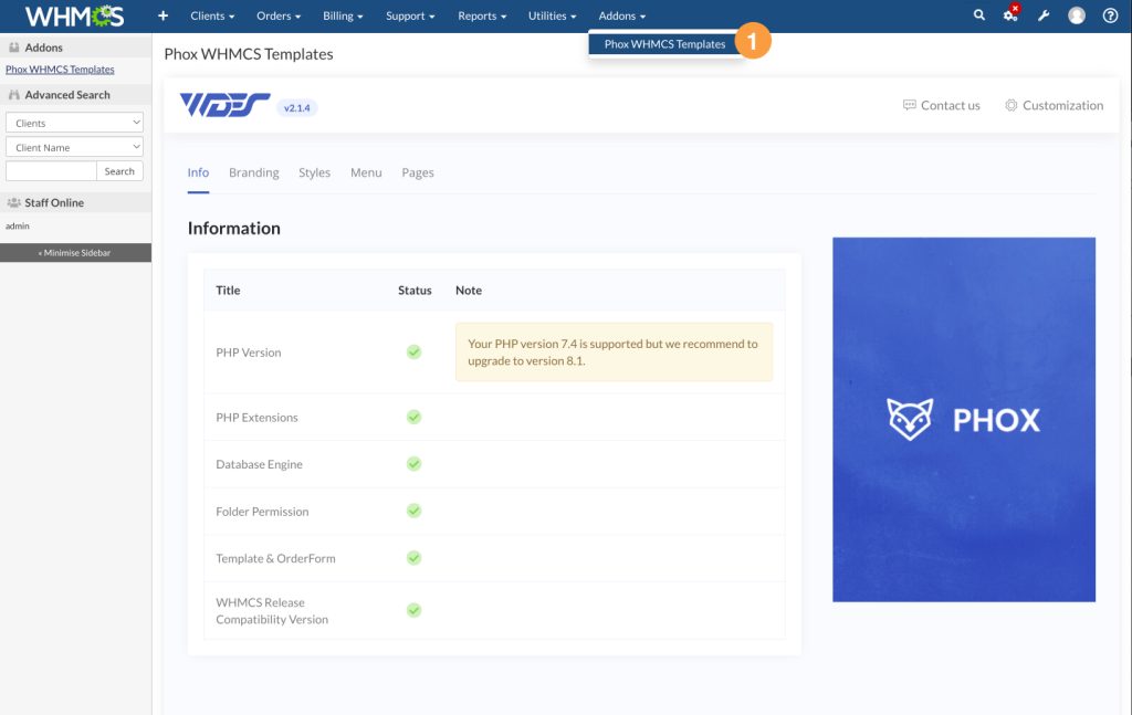 How to Update WHMCS Template - Phox Documentation